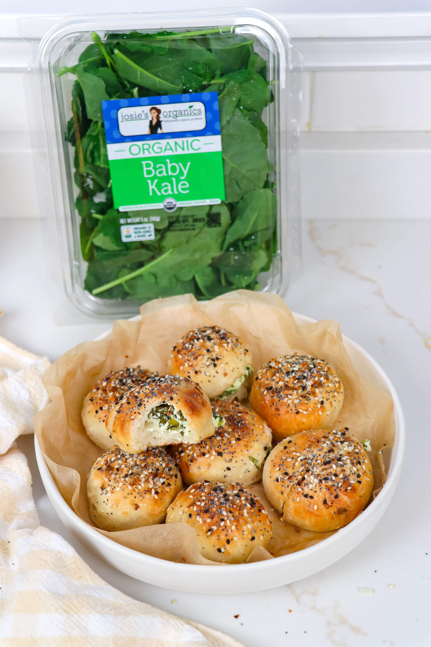 ( High Protein) Baby Kale-Cream Cheese Stuffed Bagel Bites - Josie's ...
